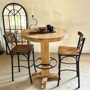 Rustic Oak Round High Top Pub Table - Farmhouse Style Bar Height ...
