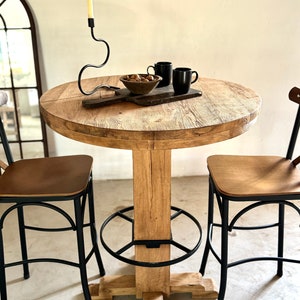 Rustic Oak Round High Top Pub Table - Farmhouse Style Bar Height ...