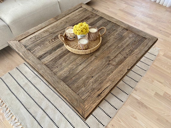 Reclaimed Wood Coffee Table Square Square Wooden Reclaimed Coffee Table Rustic Living Room Furniture Etsy