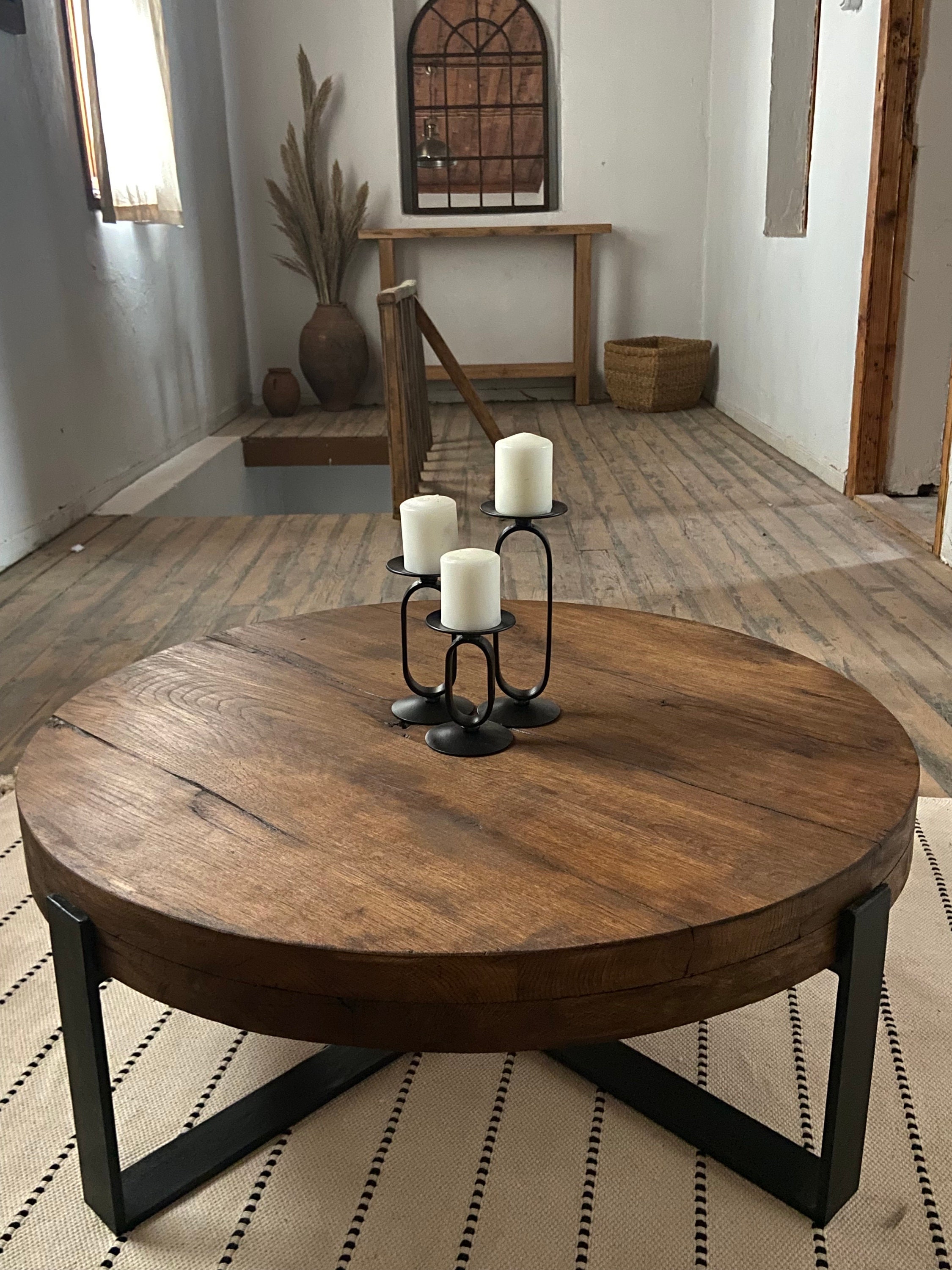 Round wood coffee table metal legs store