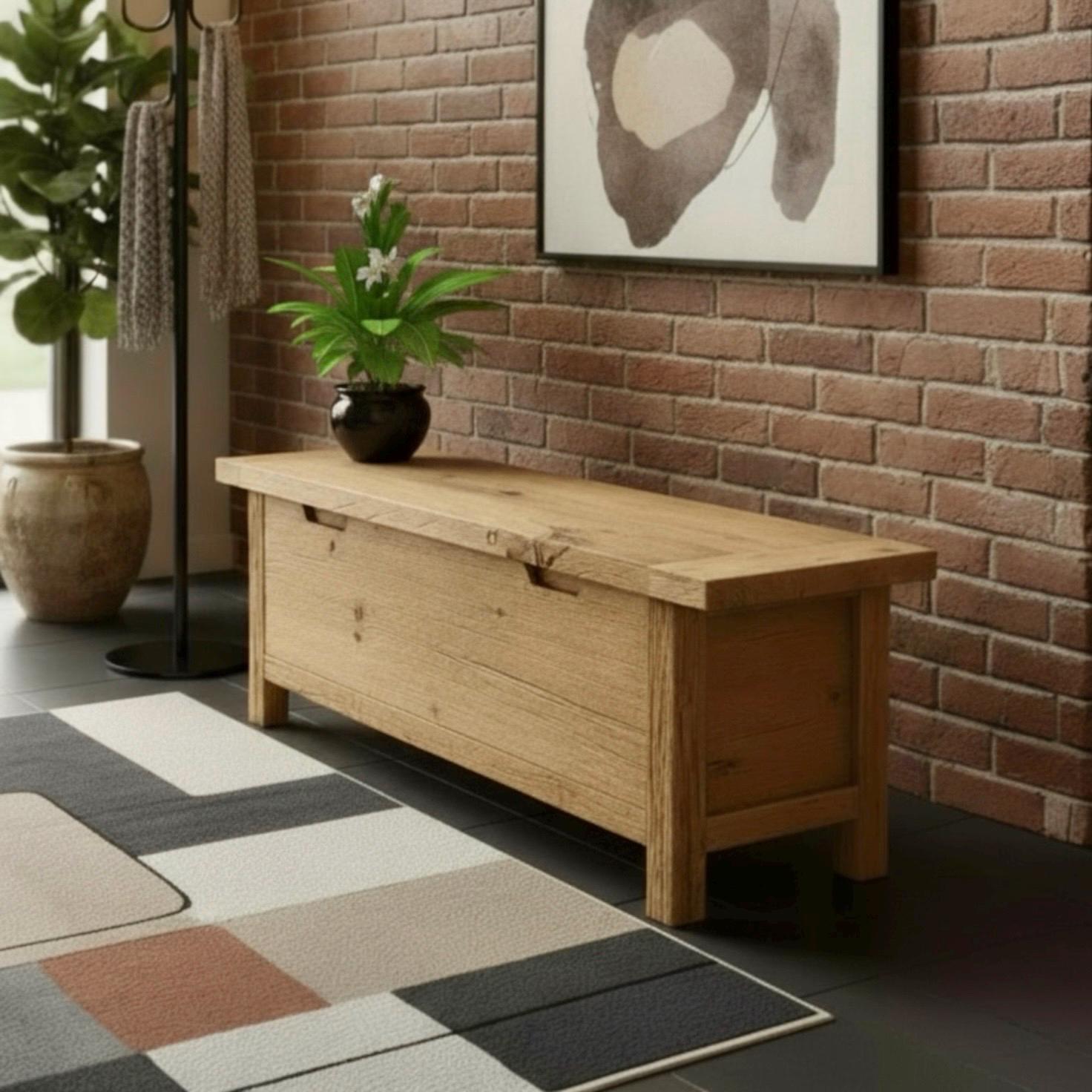 Handcrafted Rustic Oak Storage Bench – Multipurpose Entryway, Hallway ...