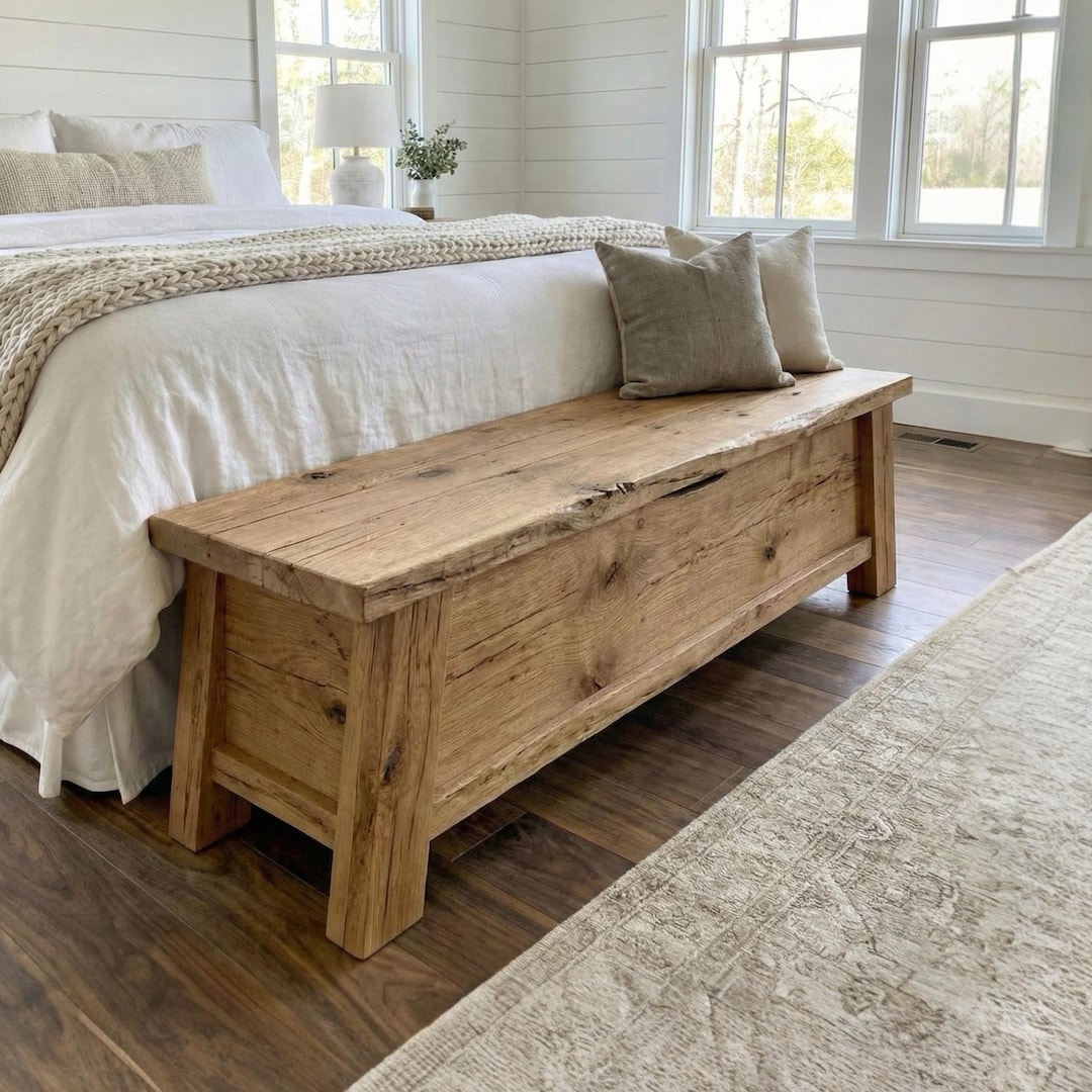 Reclaimed Oak Storage Bench – Handcrafted Lift Top Blanket Chest, Foot ...