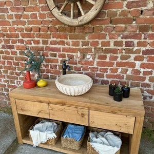 Rustic Oak Bathroom Vanity With Drawers, Wood Vanity Cabinet, Farmhouse ...