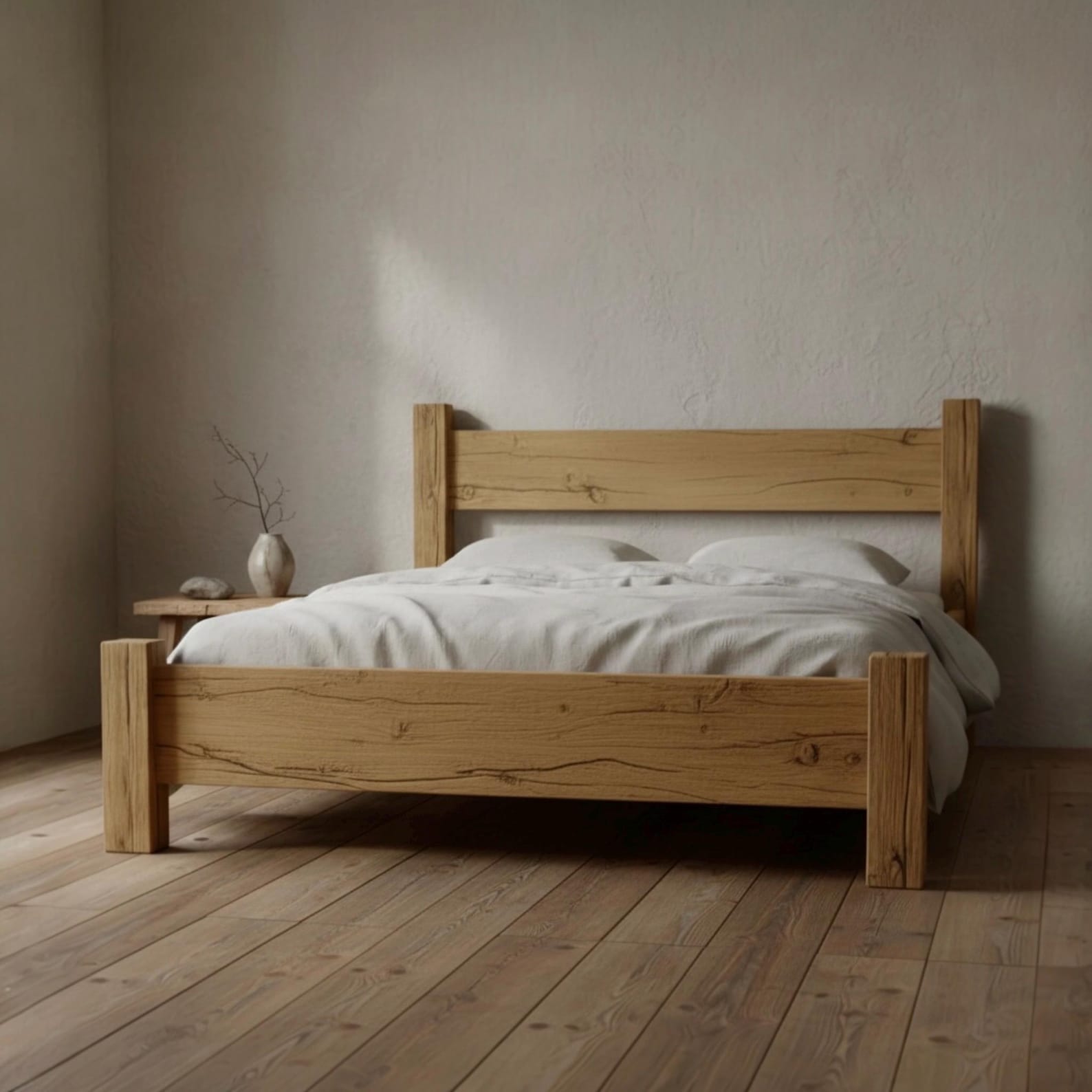 Modern Rustic Oak Bed Frame – Japandi Low Platform Design, Handmade ...
