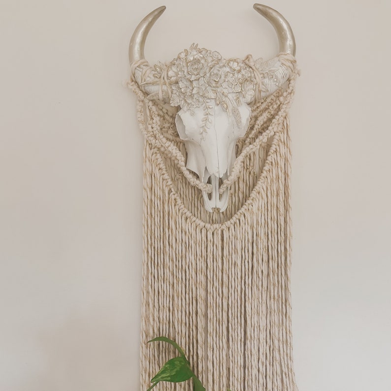 Resin Cow Skull Macrame Floral Wall Hanging - Etsy Australia