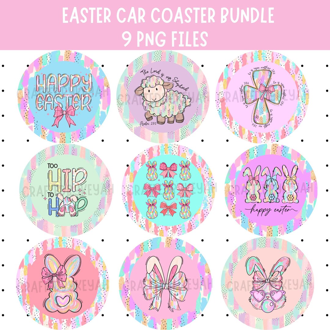 Easter Car Coasters Instant Download Sublimation Design, Cute Car ...