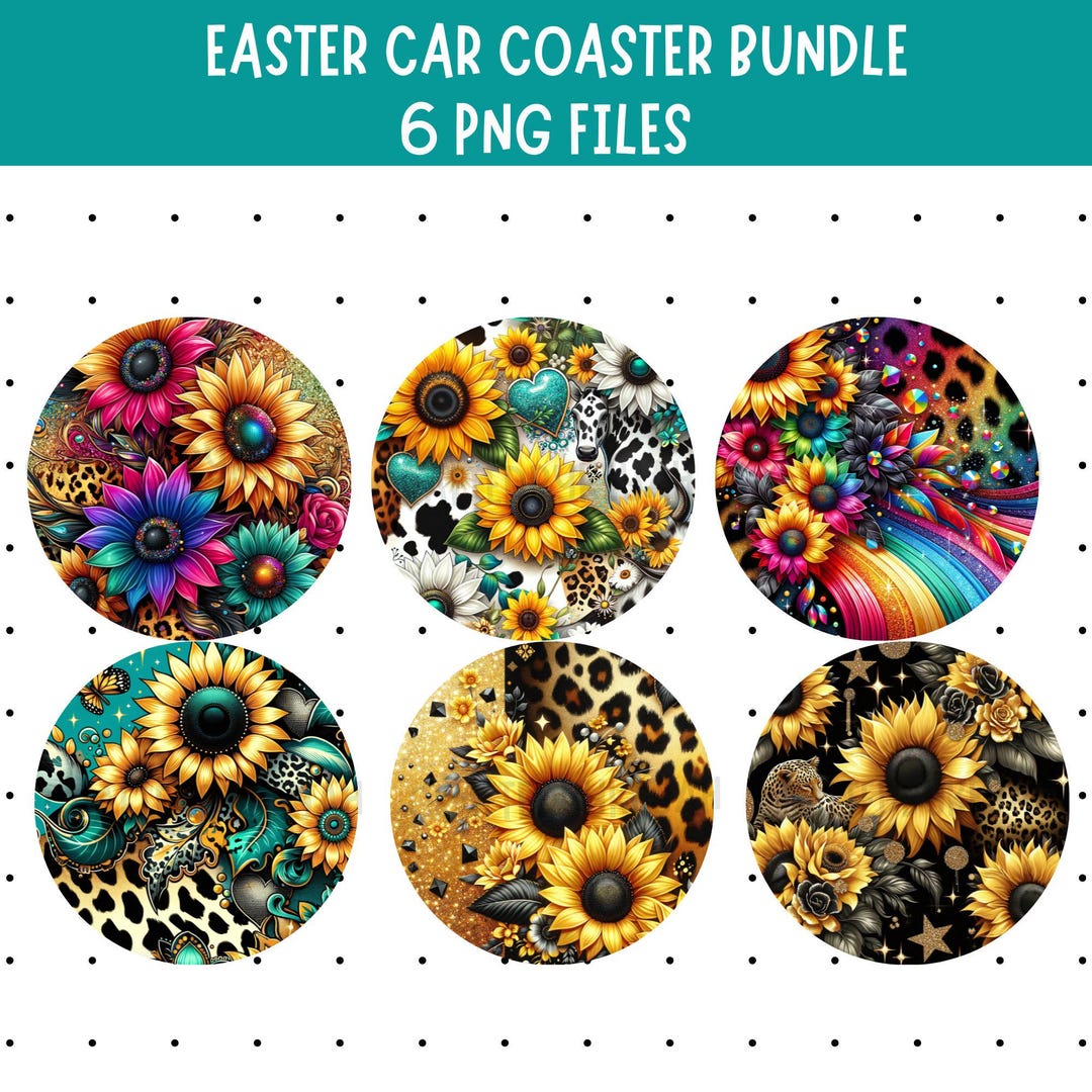 Sunflower Car Coaster Sublimation Design, Cute Car Decoration, Car ...