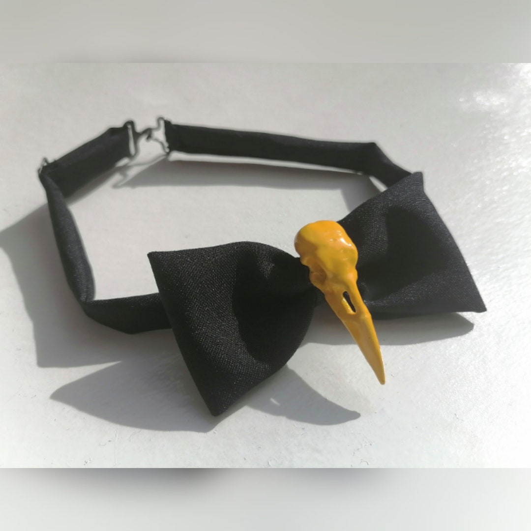 Black Bow Tie With Yellow 3D Printed Crow Skull Pre Tied Bow With an ...