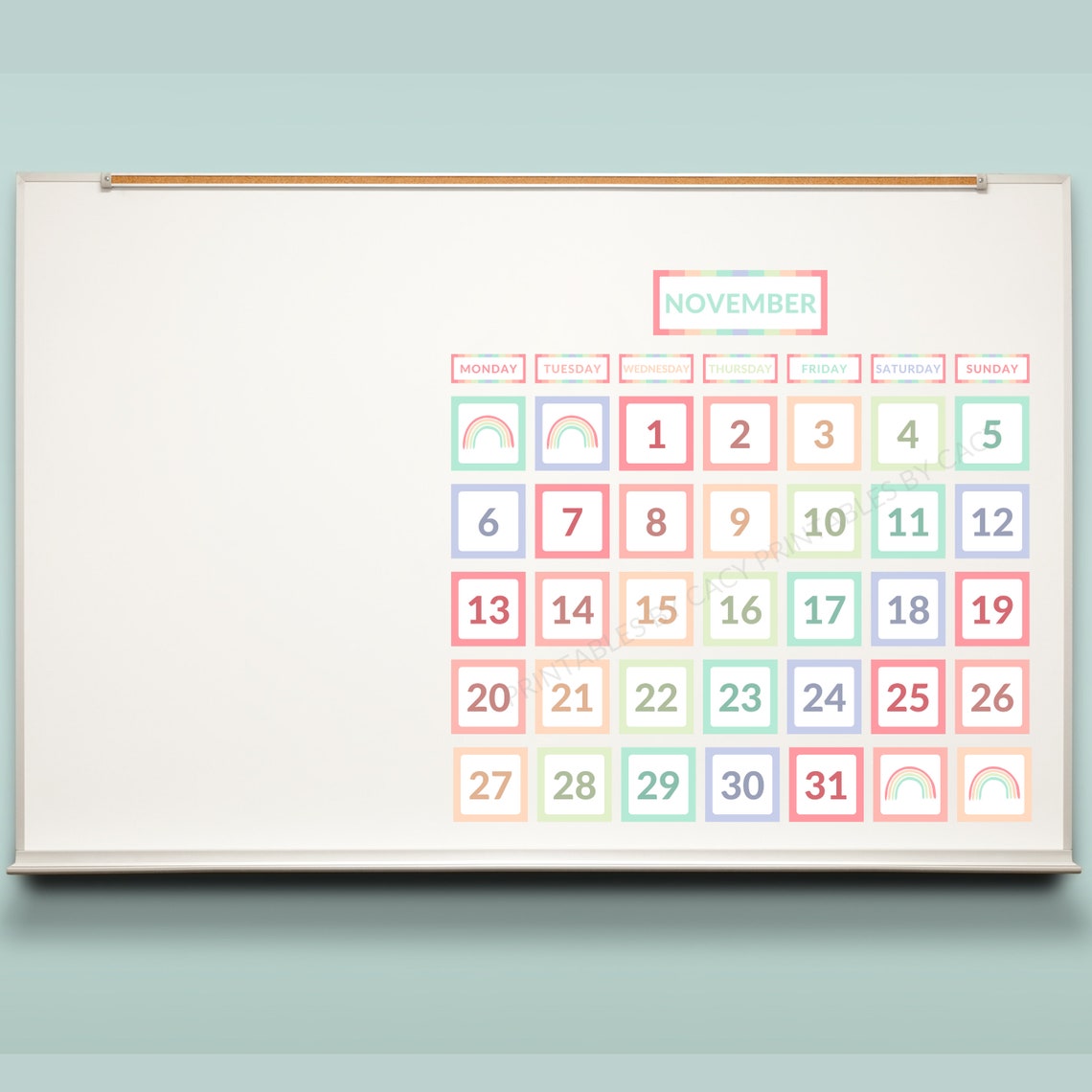 Rainbow Classroom Calendar - Printable Calendar [PDF] - With Holidays ...