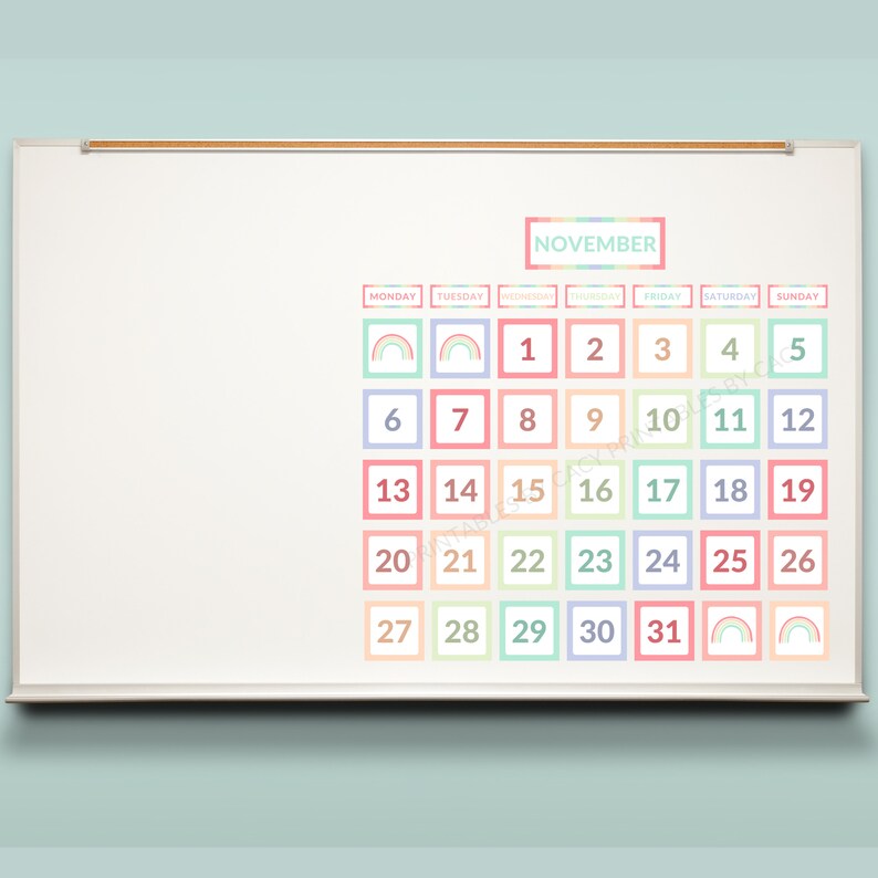 Rainbow Classroom Calendar - Printable Calendar [PDF] - With Holidays ...