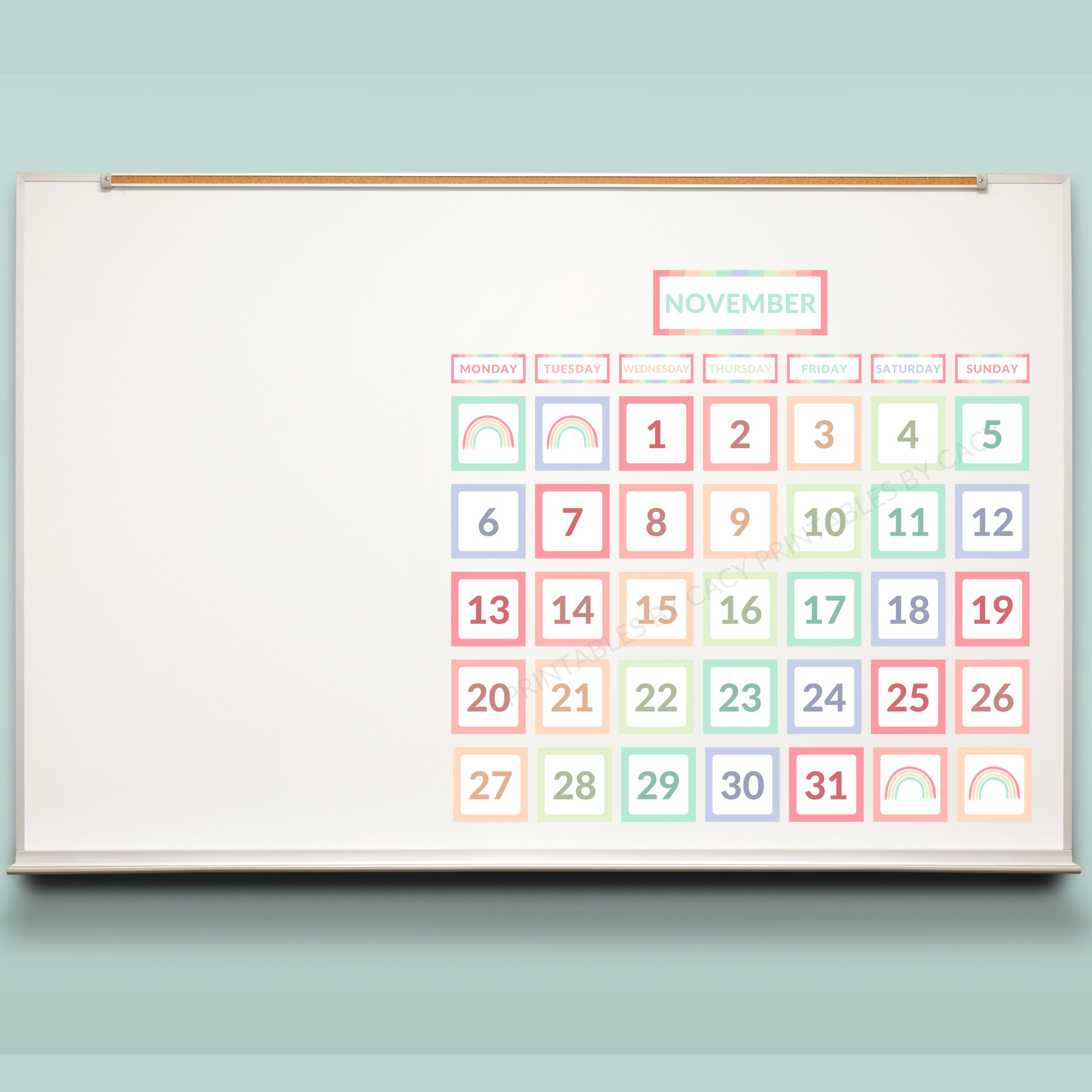 Rainbow Classroom Calendar - Printable Calendar [PDF] - With Holidays ...