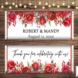 RED Roses Wedding Chocolate Candy Bar Wrappers Personalized Favors ...