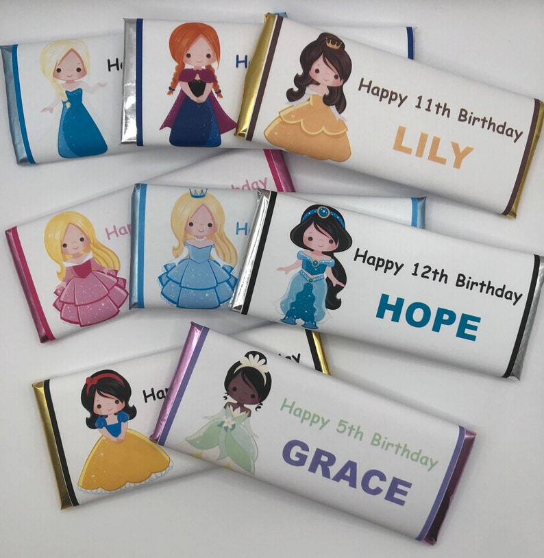 Princess Birthday Candy Bar Wrappers, Personalized Party Favors - Etsy