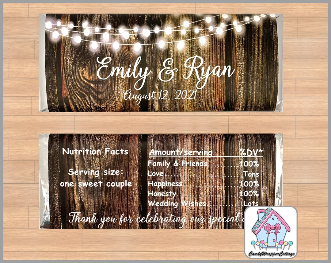Rustic Fairy Lights Wedding Chocolate Candy Bar Wrappers, Barn Wedding ...