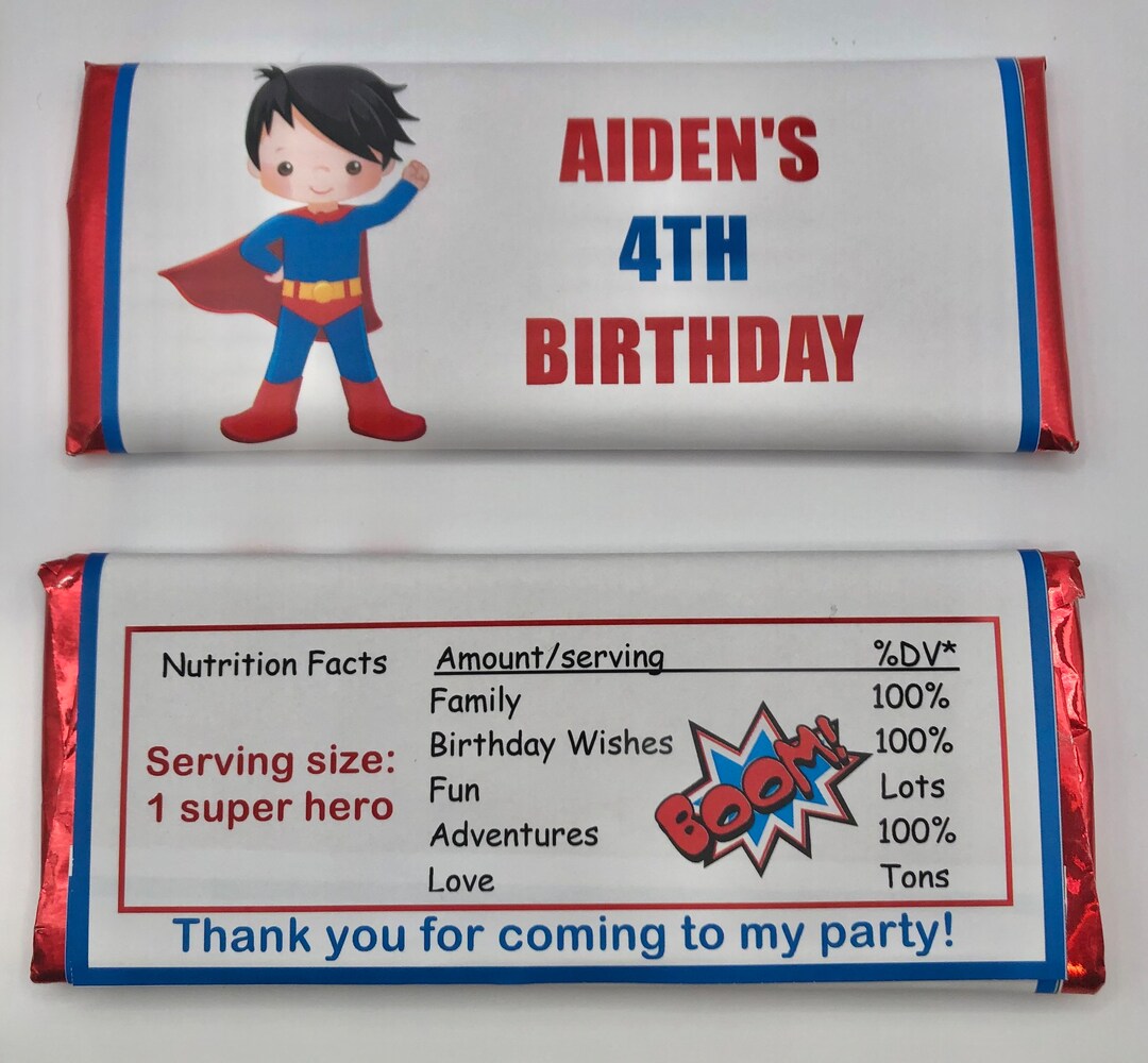 Super Hero Birthday Chocolate Candy Bar Wrappers Includes Foils ...