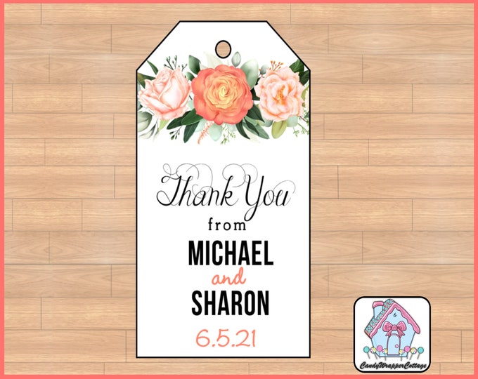 Printable OR Printed Wedding Favor Gift Tags Peach and Cream Floral ...
