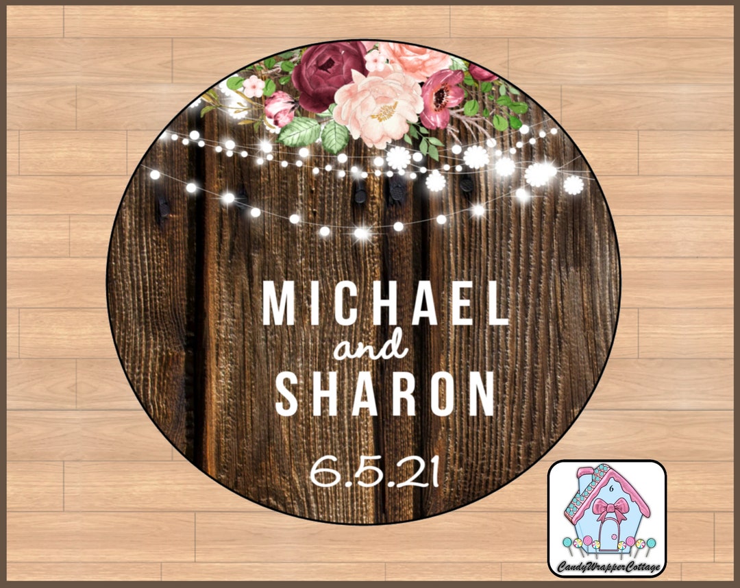 Wedding Fairy Lights Round Labels, Rustic Stickers, Personalized ...