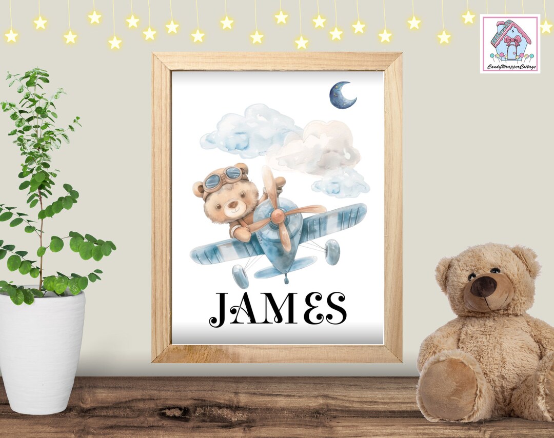Teddy Bear Nursery Decor Airplane Print Personalized Wall Art Gift ...