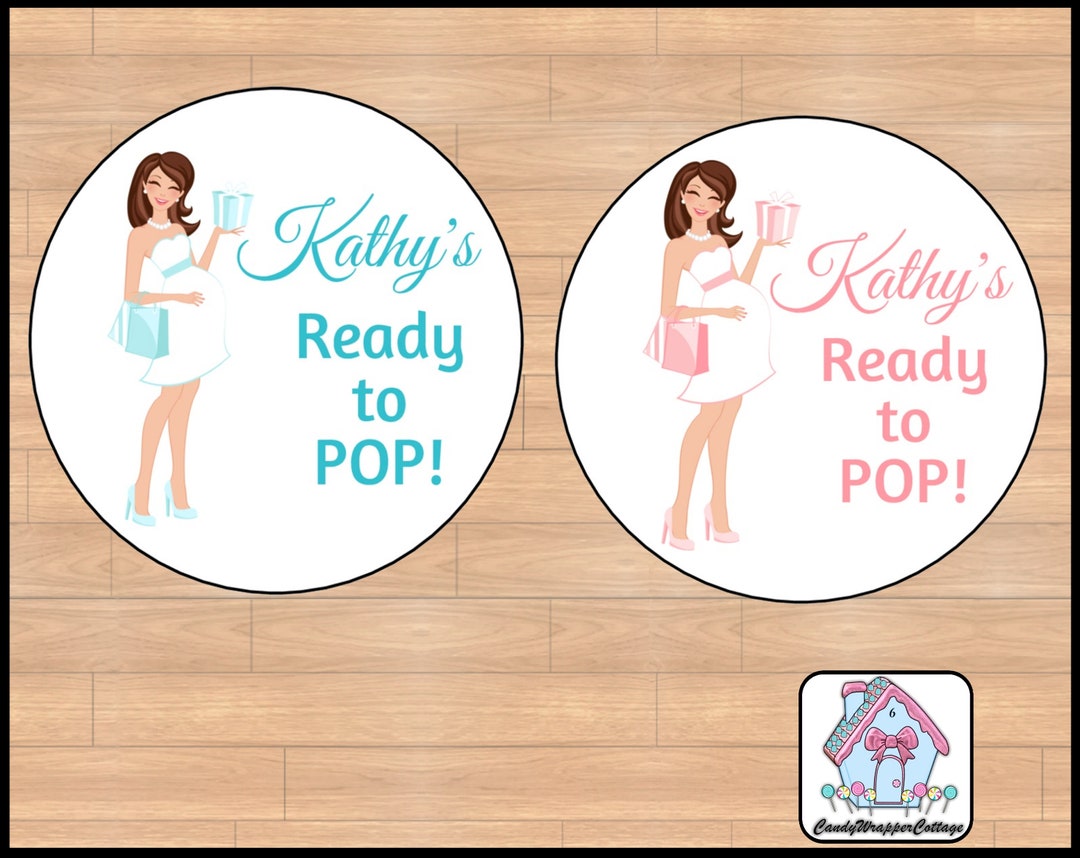 Ready to Pop Round Labels Baby Shower Favor Stickers Pink or Blue ...
