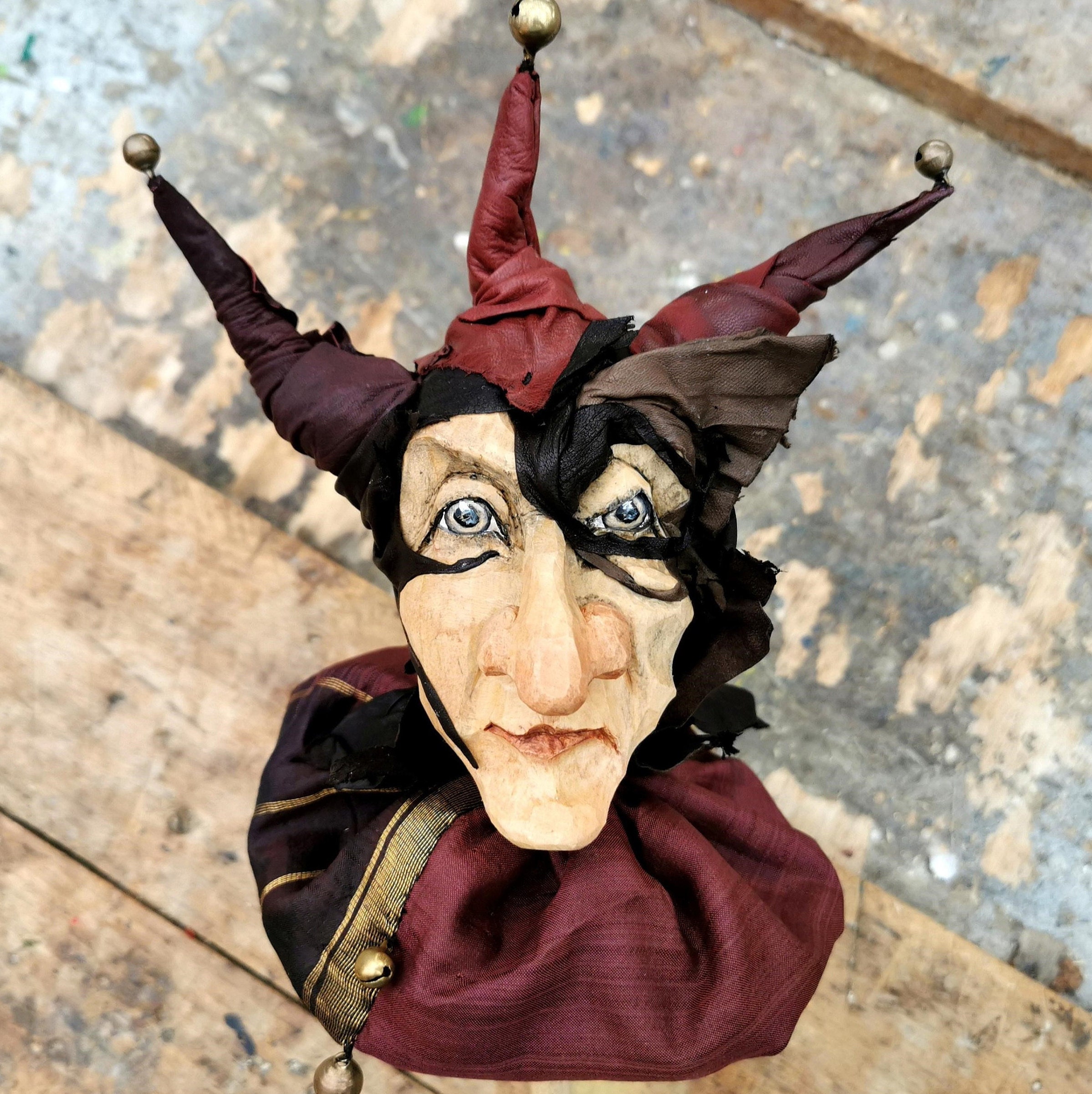 Toys & Games ,Jester'' Hand Carved Puppet Traditional Marotte Puppets ...