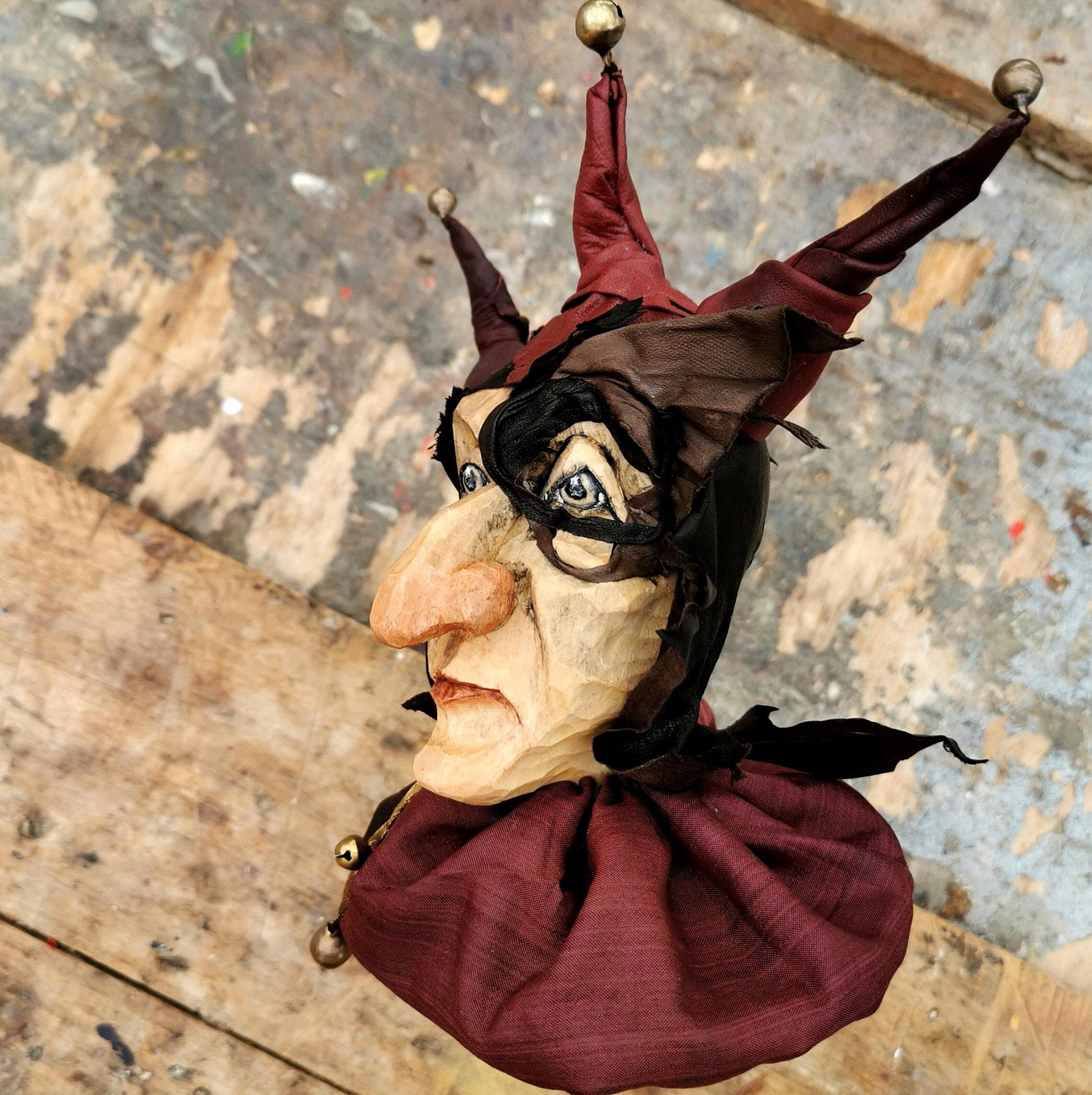 Toys & Games ,Jester'' Hand Carved Puppet Traditional Marotte Puppets ...