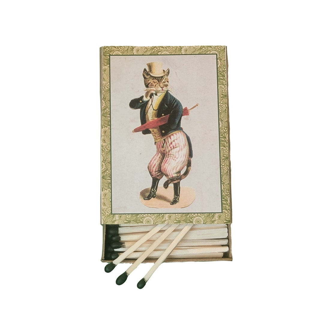 Handmade in USA, “cat With Umbrella” Large Matchbox. 3-inch Black ...