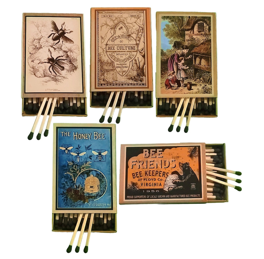 Handmade "vintage Bees" Set of Five Matchboxes | USA | 3-inch Black ...