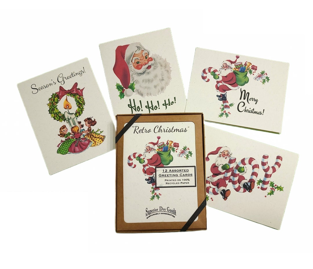 100% Recycled Note Cards Retro Christmas Greeting Cards Set of 12 ...