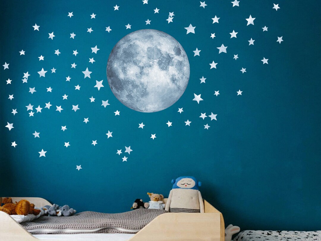 Big Moon Wall Stickers NIGHT SKY Stars and Realistic MOON Wall - Etsy