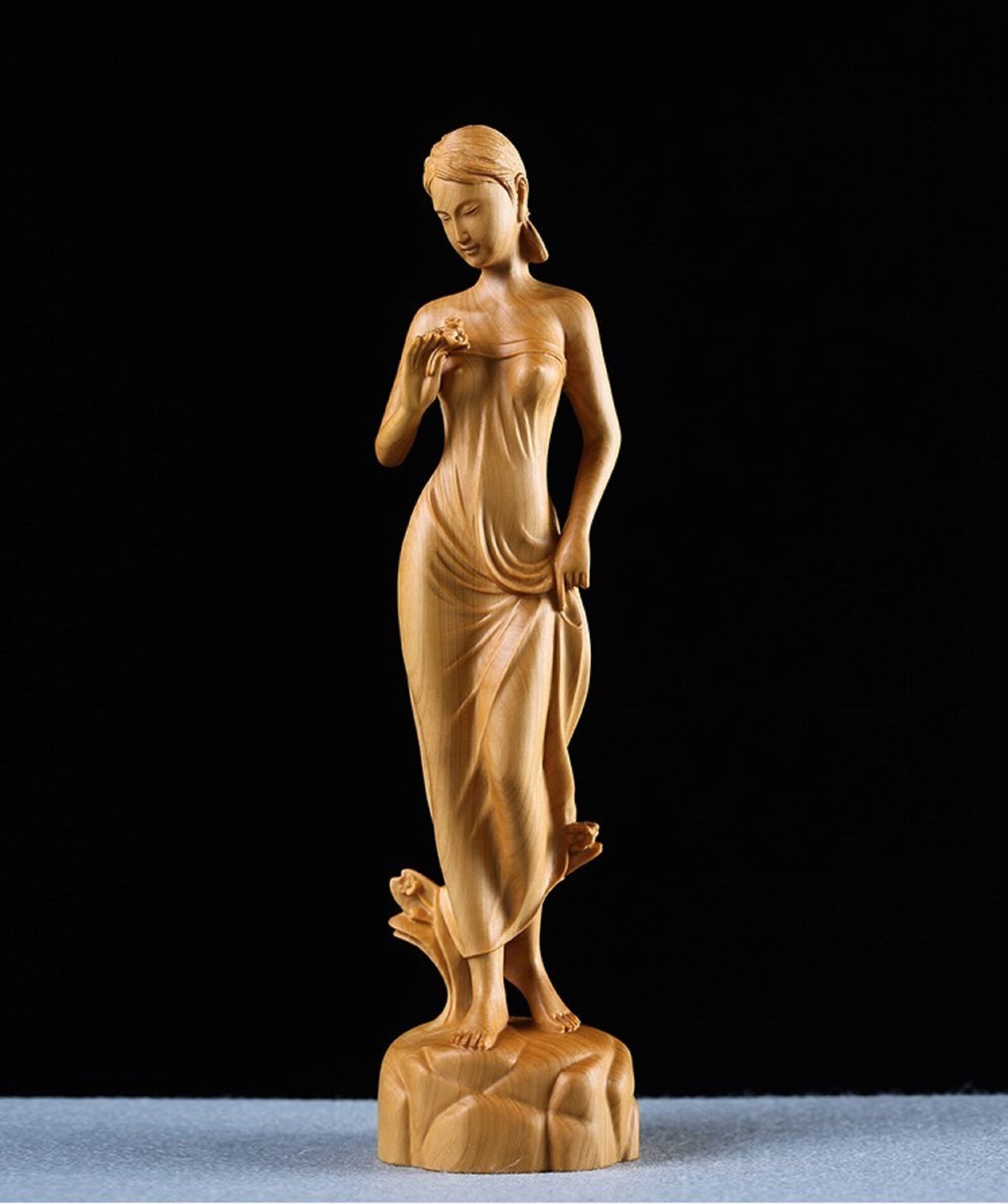 Wooden Woman Statue Hand Carving Decoration Craft Solid Wood | Etsy