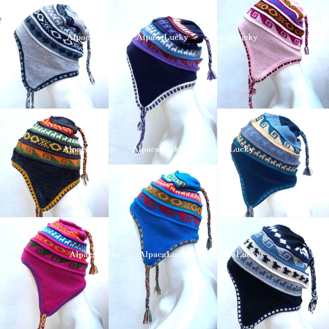 Unisex Peruvian Alpaca Hat Chullo With Earflaps 100% Lining Soft Fleece ...