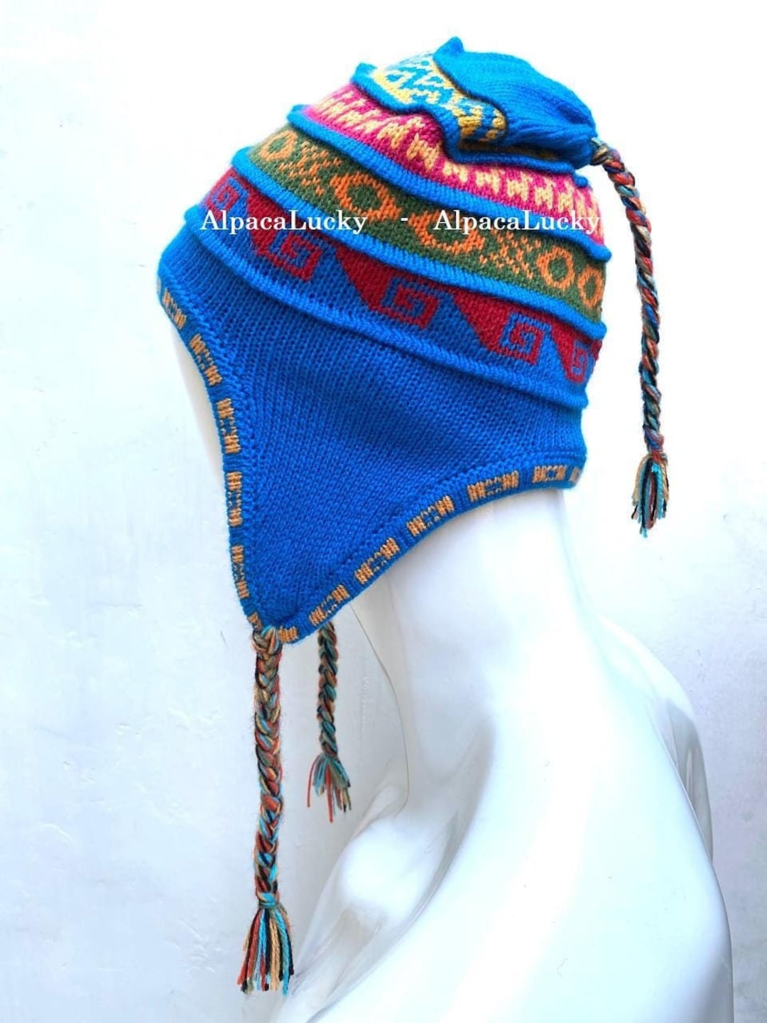 Darkturquoise Unisex Peruvian Alpaca Hat Chullo With Earflaps 100% ...