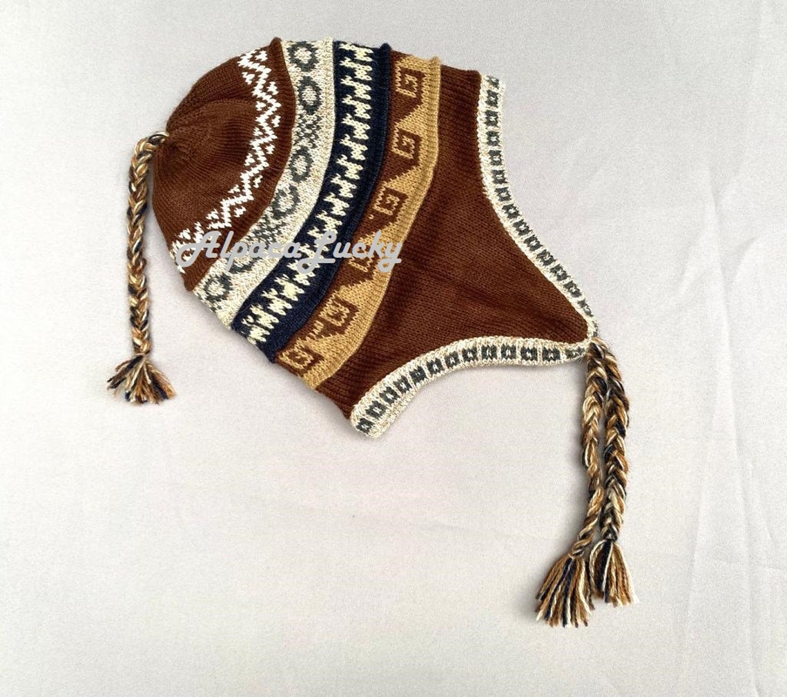 Hash Blue Unisex Peruvian Alpaca Hat Chullo With Earflaps 100% Lining ...