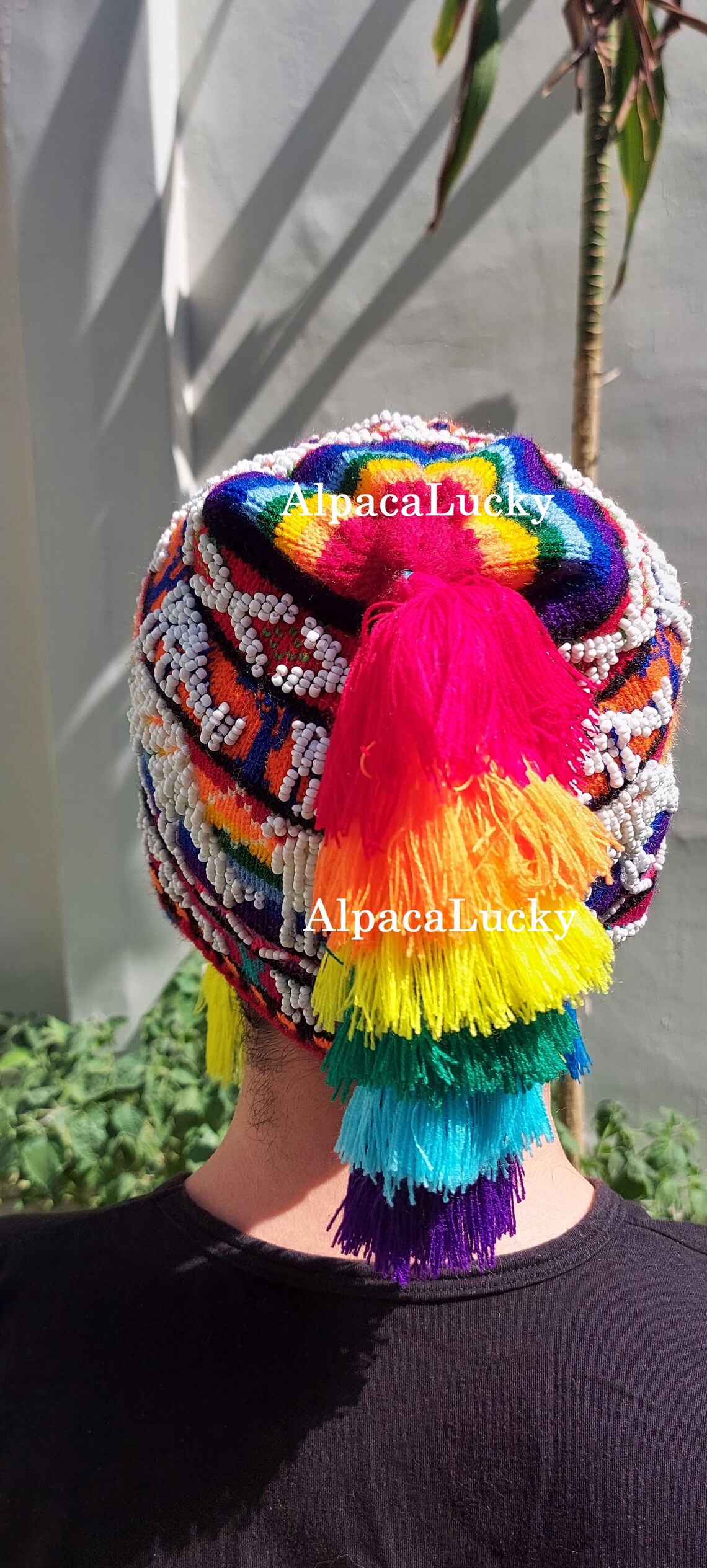 Peruvian Chullo With Beads Pom Pom Colorful Unisex Wool Earflaps Q'ero ...