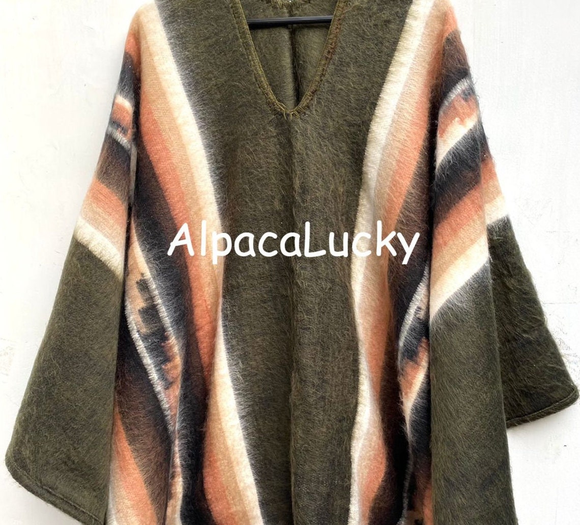 Green Military Alpaca Poncho for Men and Woman, Alpaca Poncho, Poncho ...