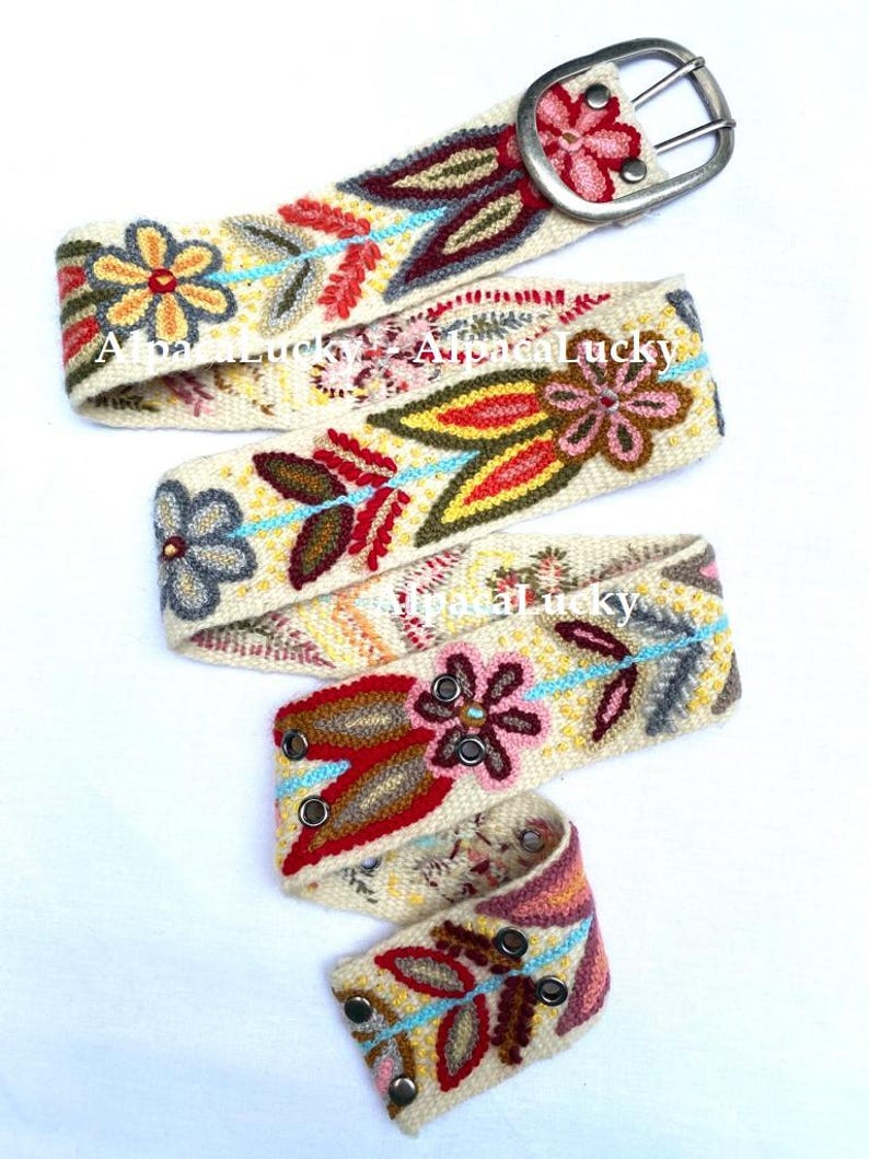 Hand Embroidered Belt Floral Black/gray Colorful Peruvian Embroidered ...