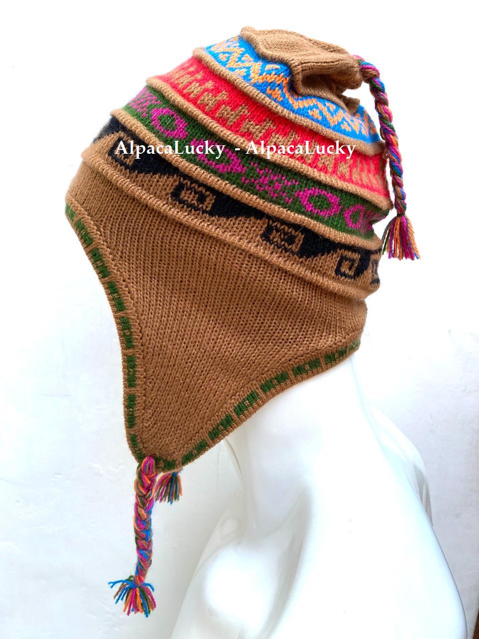 Unisex Peruvian Alpaca Hat Chullo With Earflaps 100% Lining Soft Fleece ...