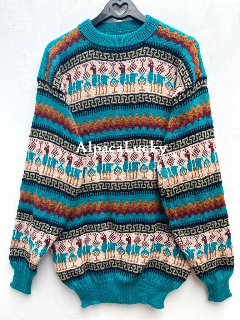 Pull alpaga turquoise, pull péruvien, pull unisexe, pull alpaga ...