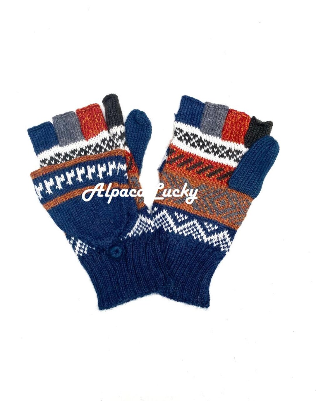 Dark Blue Convertible Mittens Baby Alpaca, Exposed Finger Thickening ...