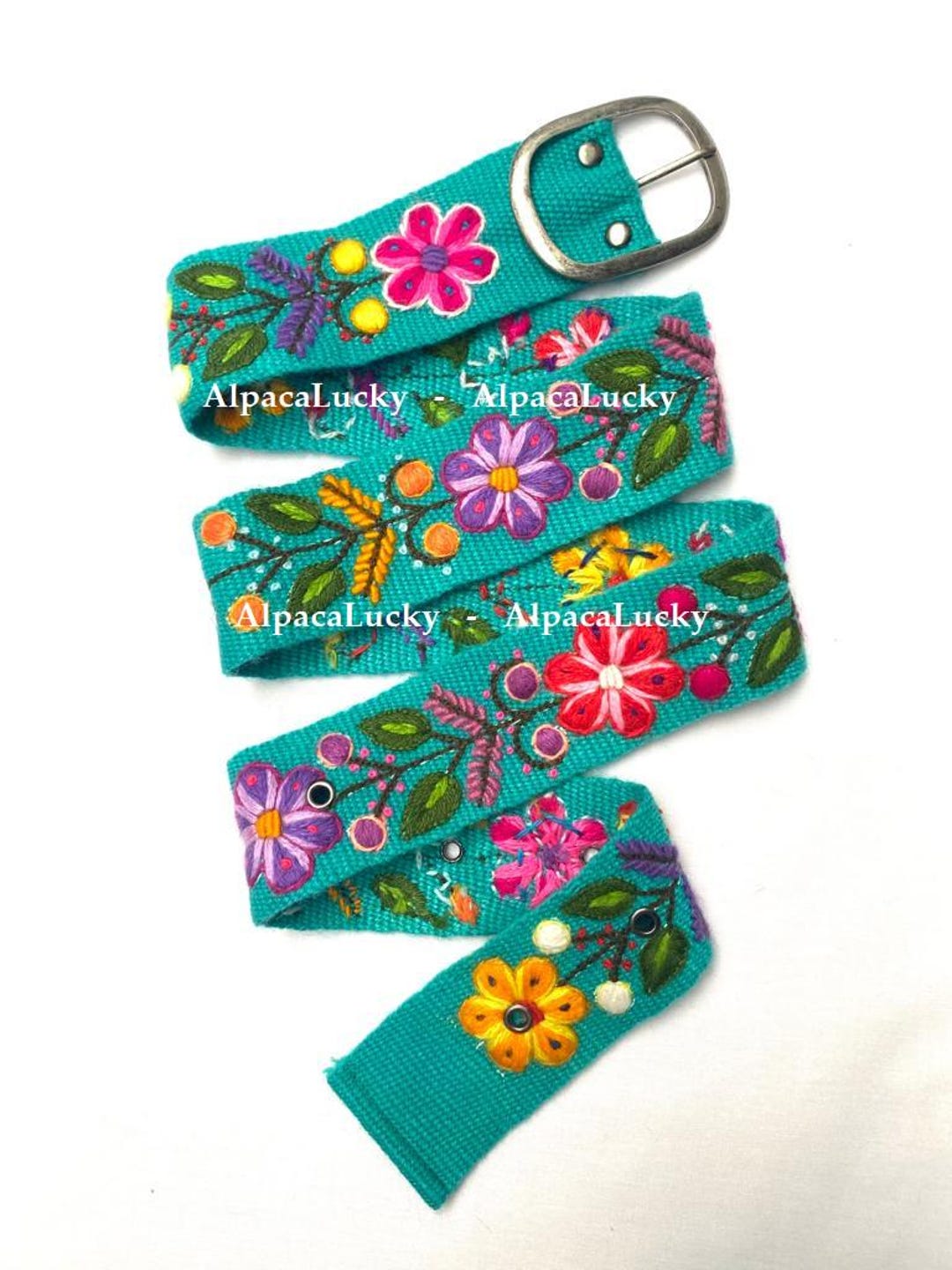Hand Embroidered Belt Turquoise Floral Turquoise Colorful Peruvian ...
