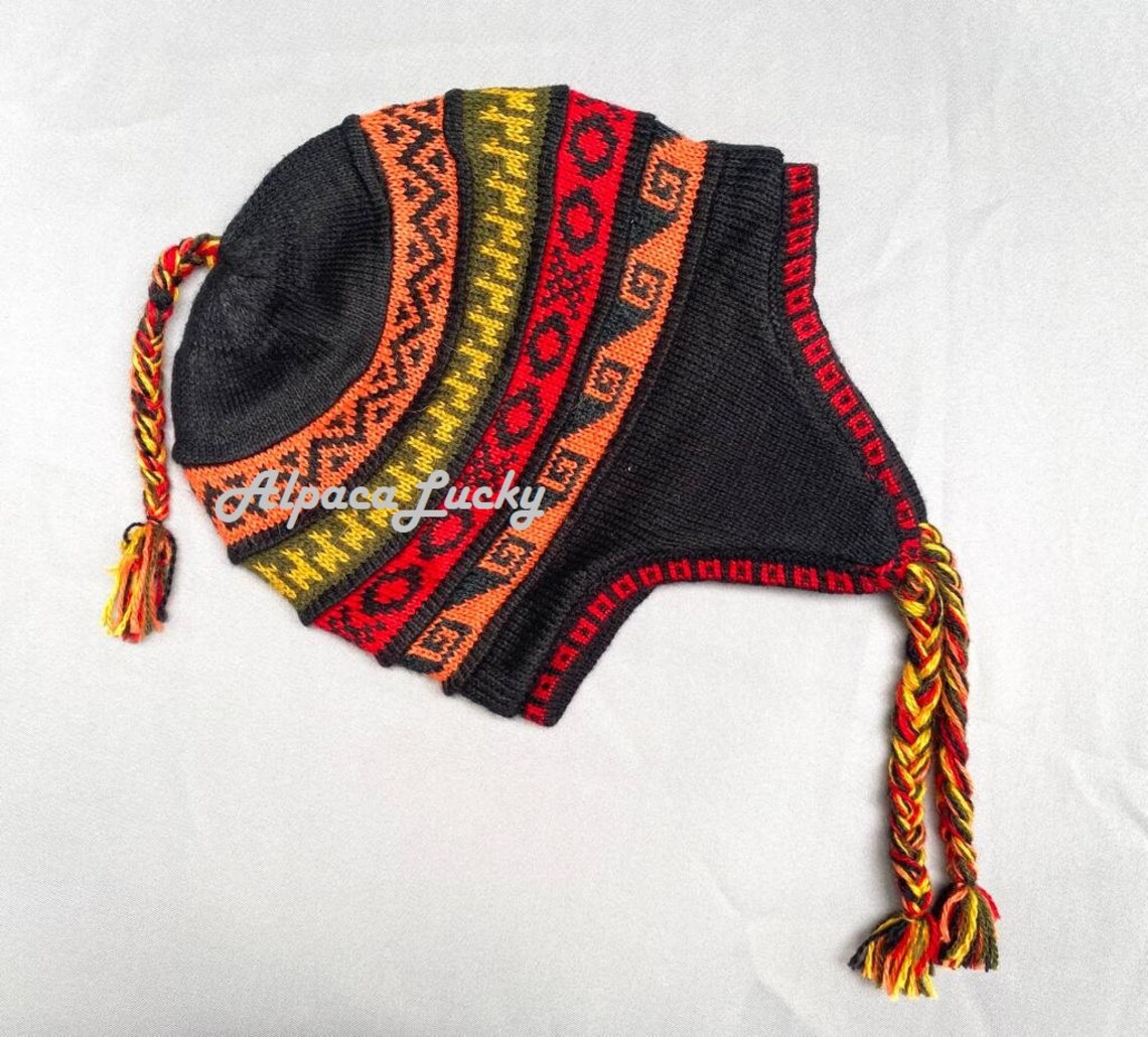 Hash Blue Unisex Peruvian Alpaca Hat Chullo With Earflaps 100% Lining ...