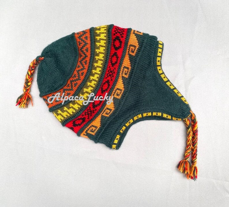Hash Blue Unisex Peruvian Alpaca Hat Chullo With Earflaps 100% Lining ...