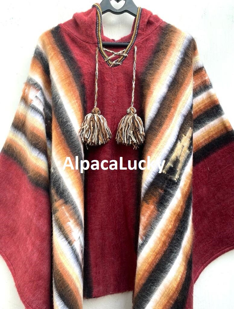 Burgundy Alpaca Poncho for Men and Woman, Alpaca Poncho, Poncho Alpaca ...