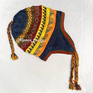Hash Blue Unisex Peruvian Alpaca Hat Chullo With Earflaps 100% Lining ...
