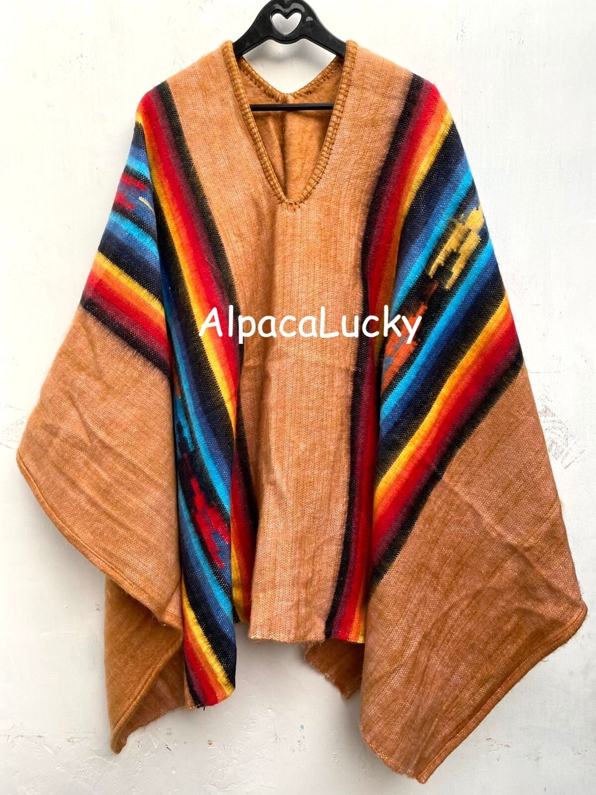 Rainbow Beige Alpaca Poncho for Men and Woman, Alpaca Poncho, Poncho ...