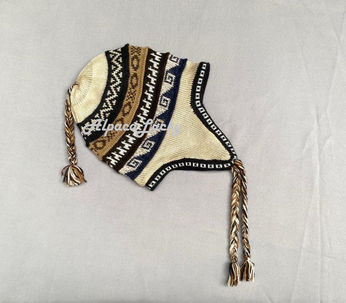 Hash Blue Unisex Peruvian Alpaca Hat Chullo With Earflaps 100% Lining ...