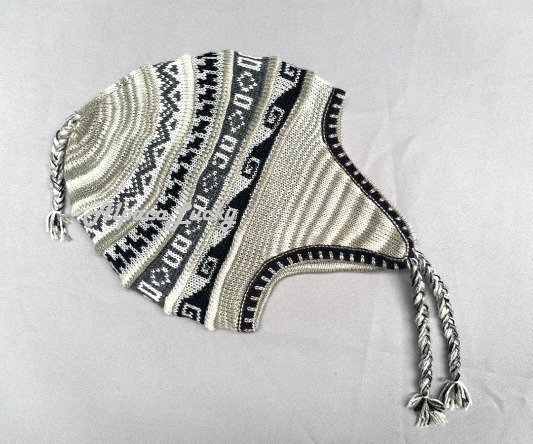 Gray Unisex Peruvian Alpaca Hat Chullo With Earflaps 100% Lining Soft ...