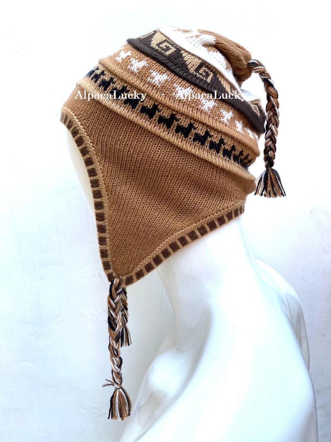 Camell Unisex Peruvian Alpaca Hat Chullo With Earflaps 100% Lining Soft ...