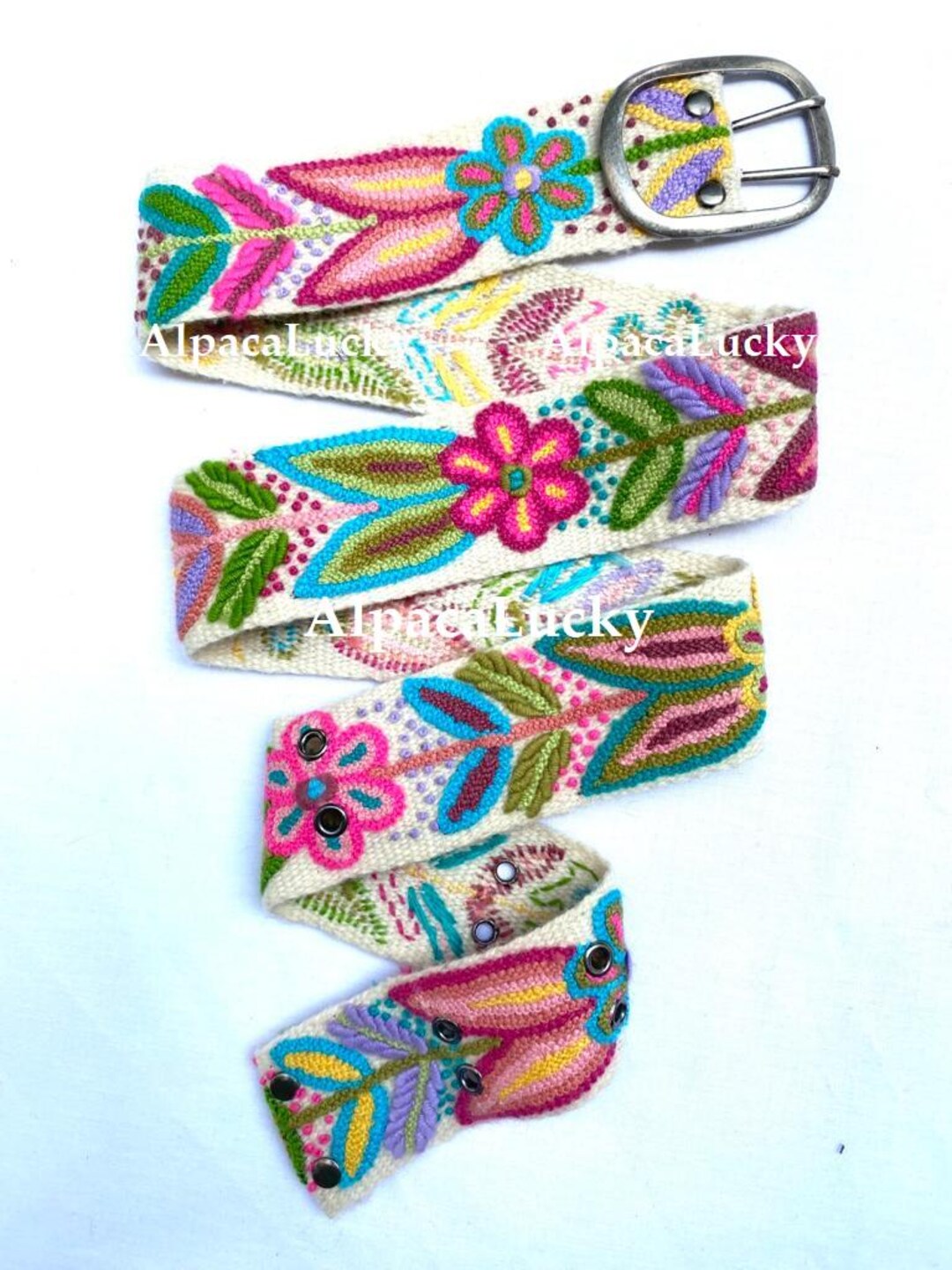 Hand Embroidered Belt Floral White/pink Colorful Peruvian Embroidered ...