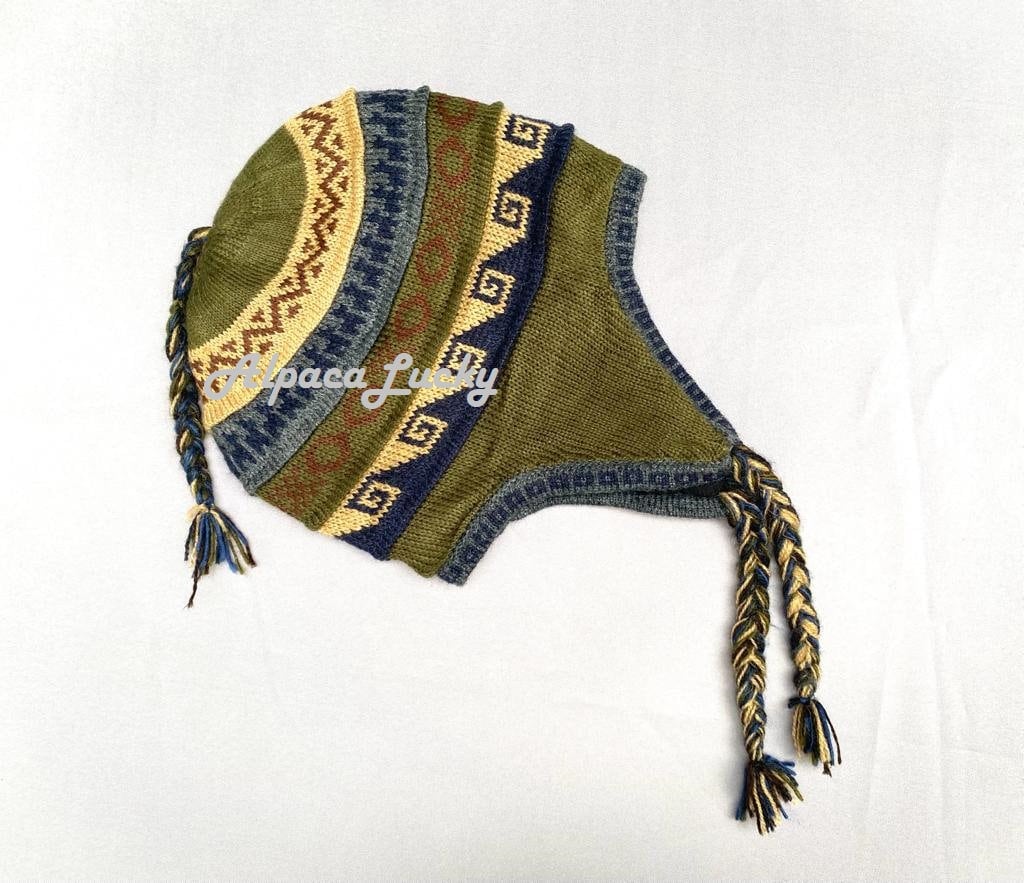 Hash Blue Unisex Peruvian Alpaca Hat Chullo With Earflaps 100% Lining ...